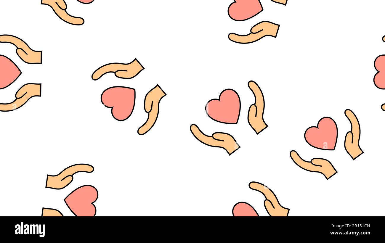 Texture endless seamless pattern from flat icons of hands and hearts ...