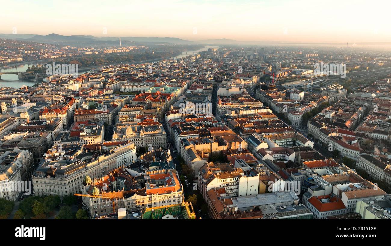 Aerial view of Budapest city skyline at sunrise, Hungary Stock Photo ...