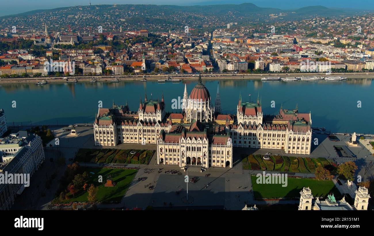 Aerial view of Hungarian Parliament Building in Budapest. Hungary ...
