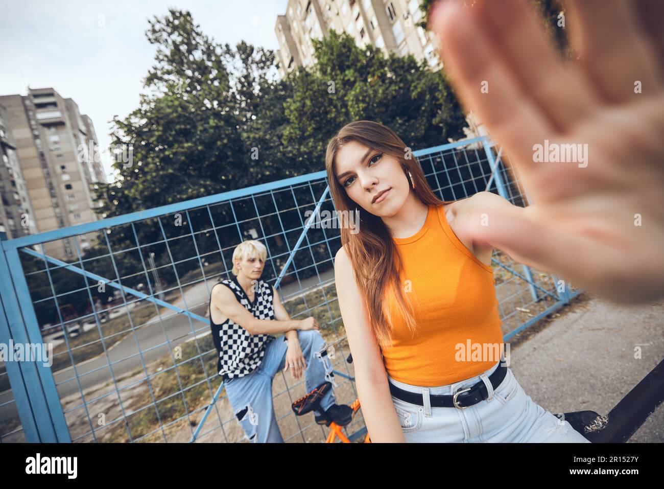 Teenagers are chilling outside in the urban exterior Stock Photo - Alamy