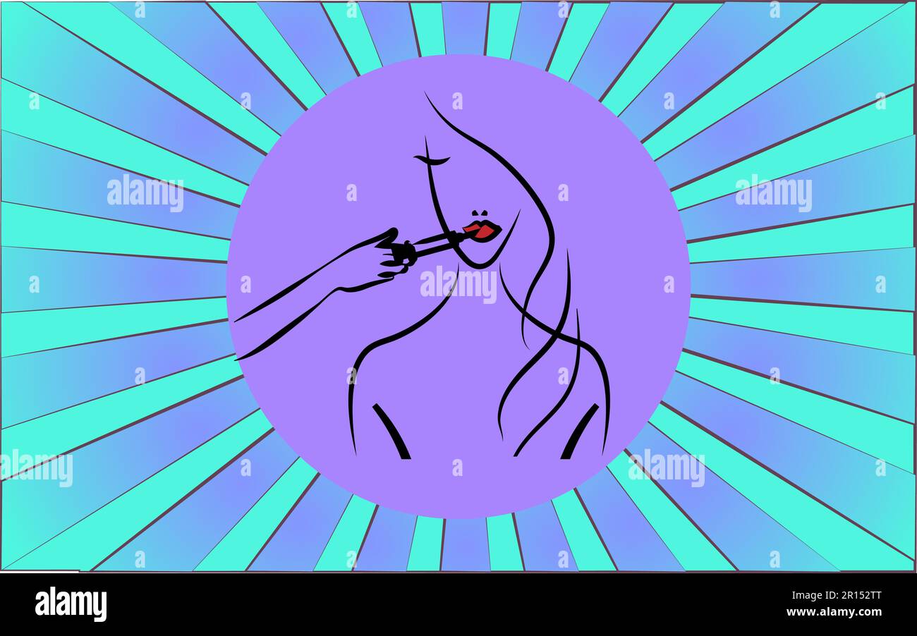 Linear round icon of injection cosmetology with botox lips on abstract ...