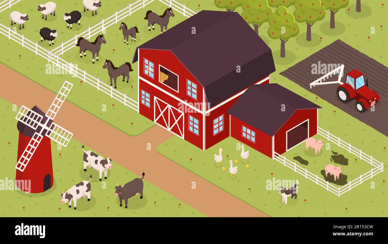 Isometric farm landscape Stock Vector Image & Art - Alamy