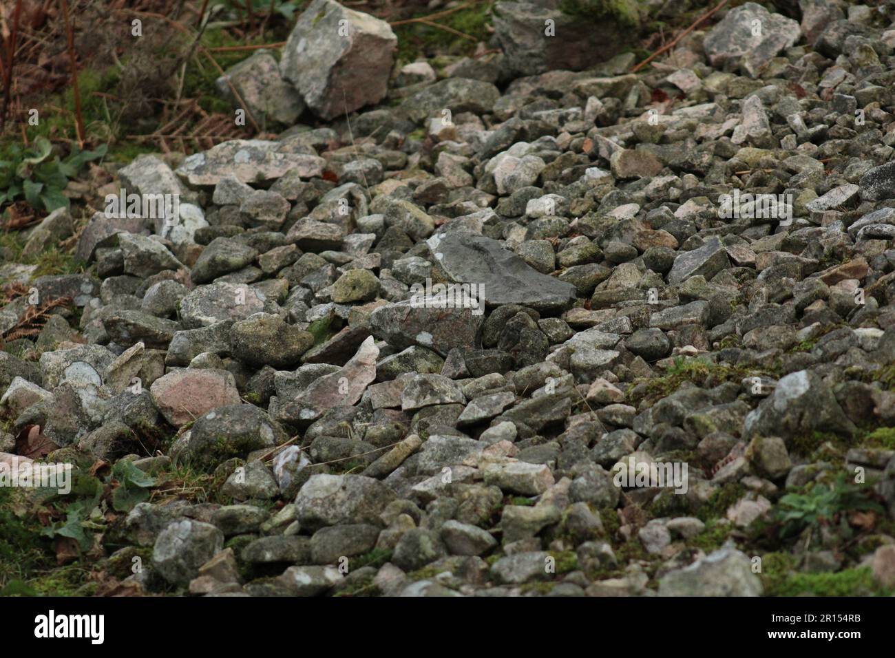 An outdoor landscape featuring a pile of natural rocks and gravel Stock ...