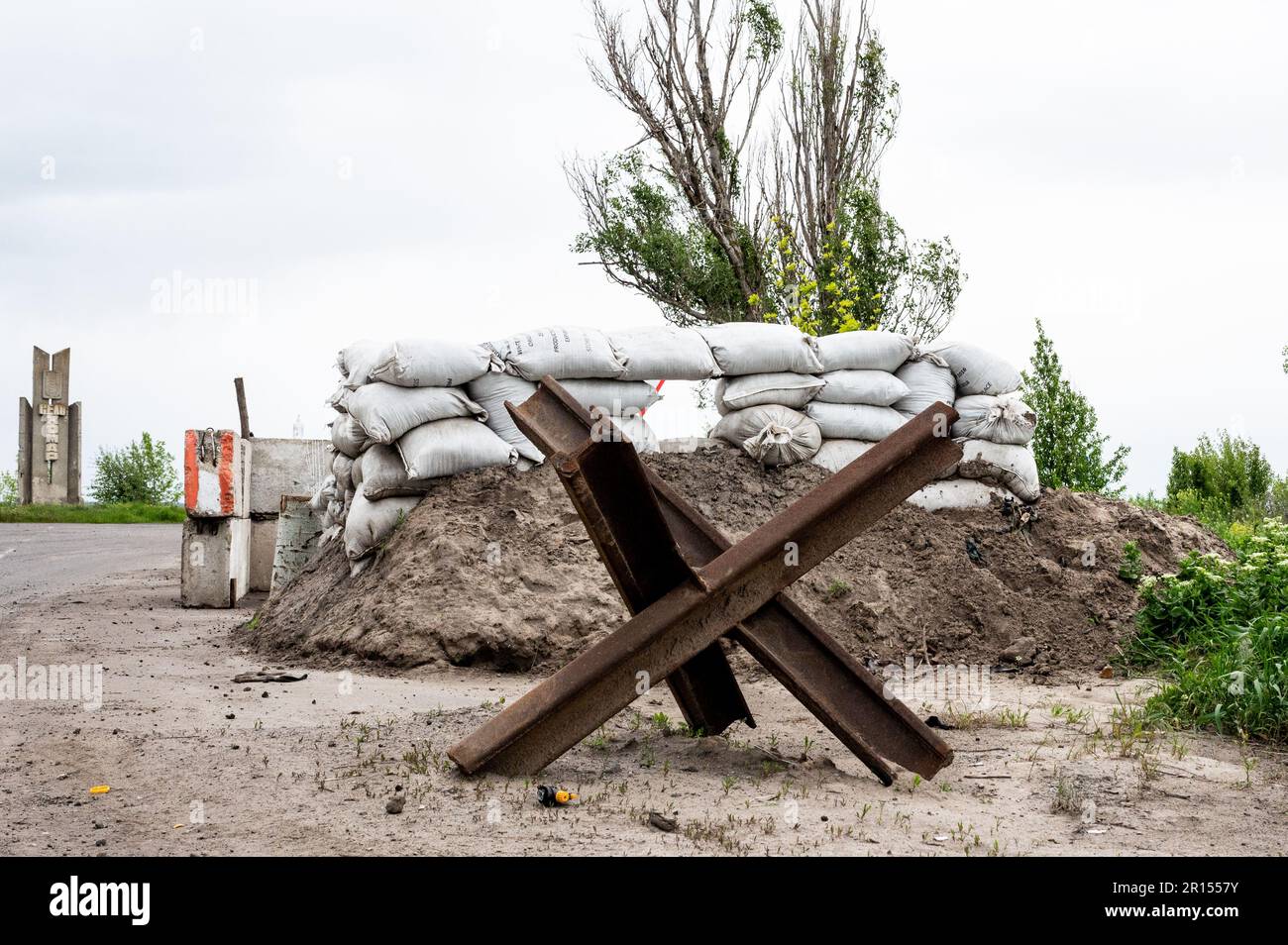 An abandoned checkpoint in Komar, amid the Russian invasion of Ukraine ...