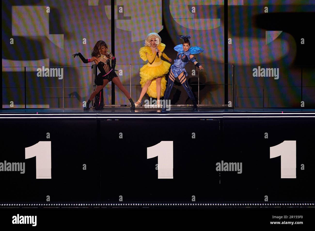 Liverpool, UK . 11 May, 2023 . Eurovision Queens pictured performing on ...