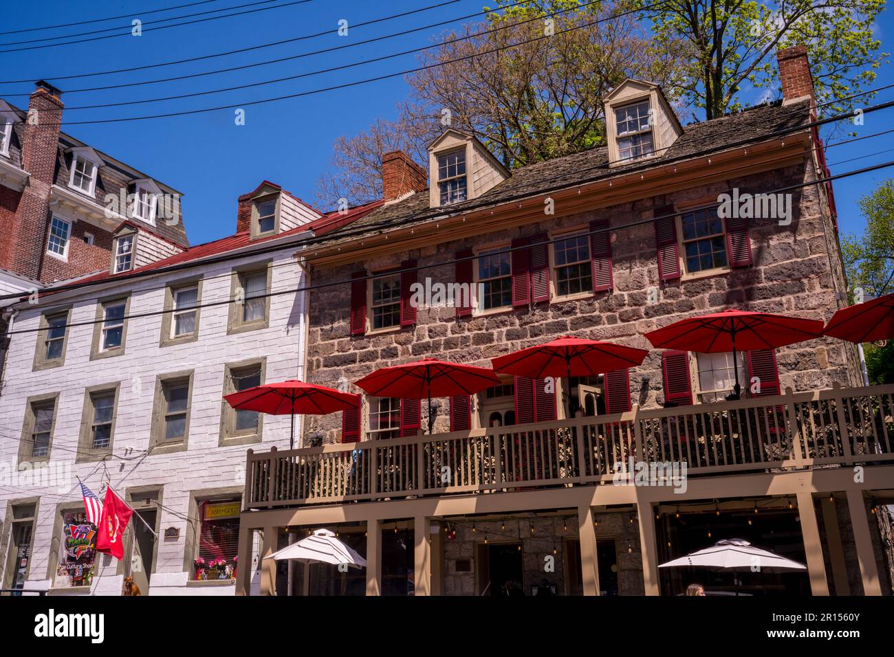 Houses on Main Street in Ellicott City, a historic town in Howard ...