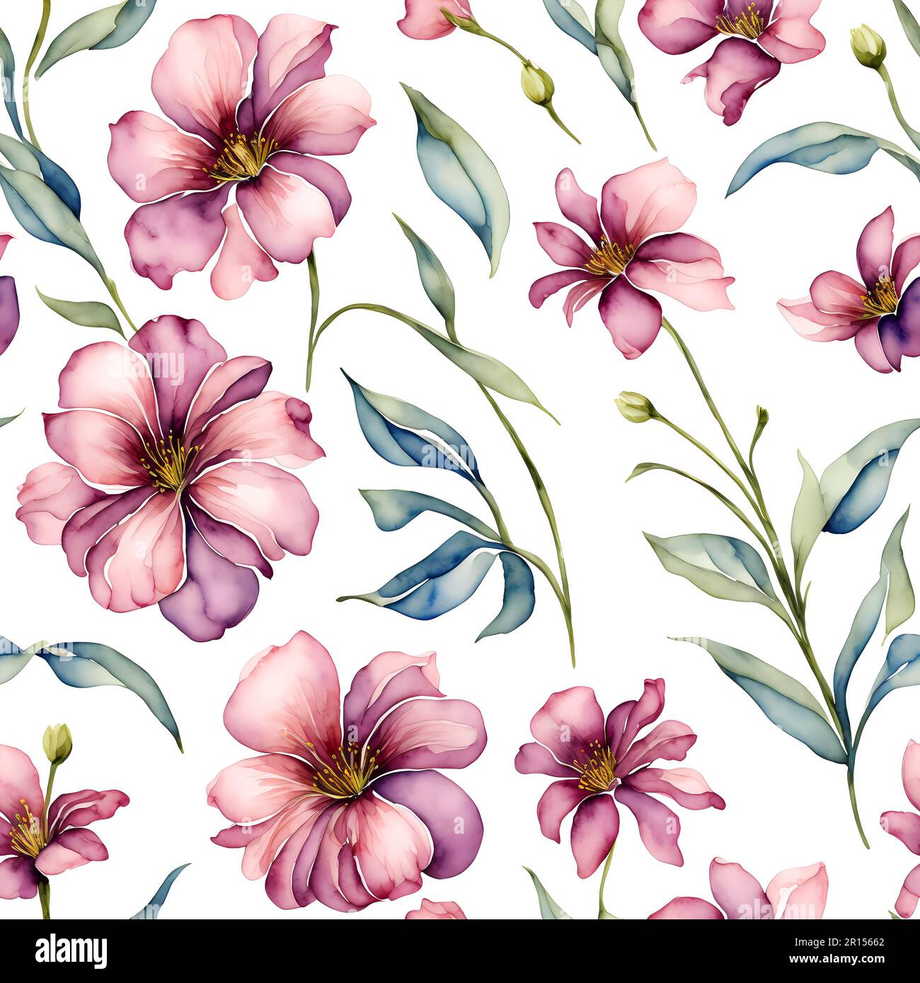 Seamless floral decoration pattern with watercolor flowers painting on ...