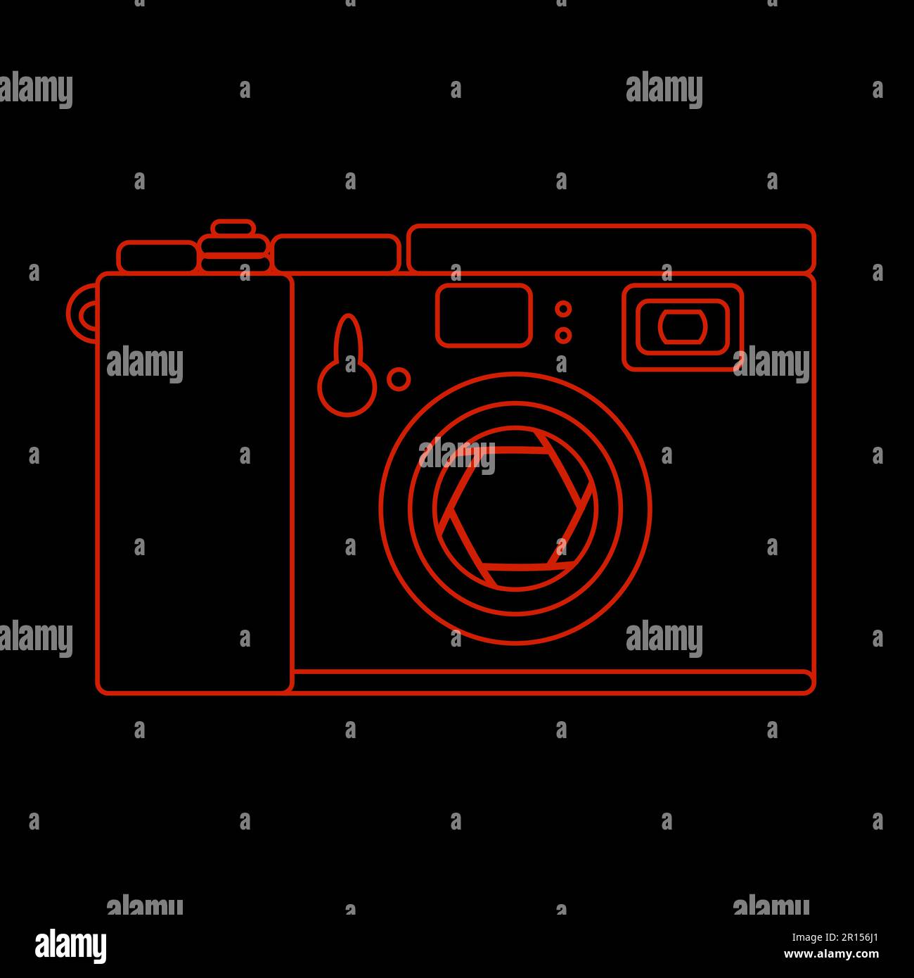 Old retro camera painted with red stroke on a black background. Vector ...