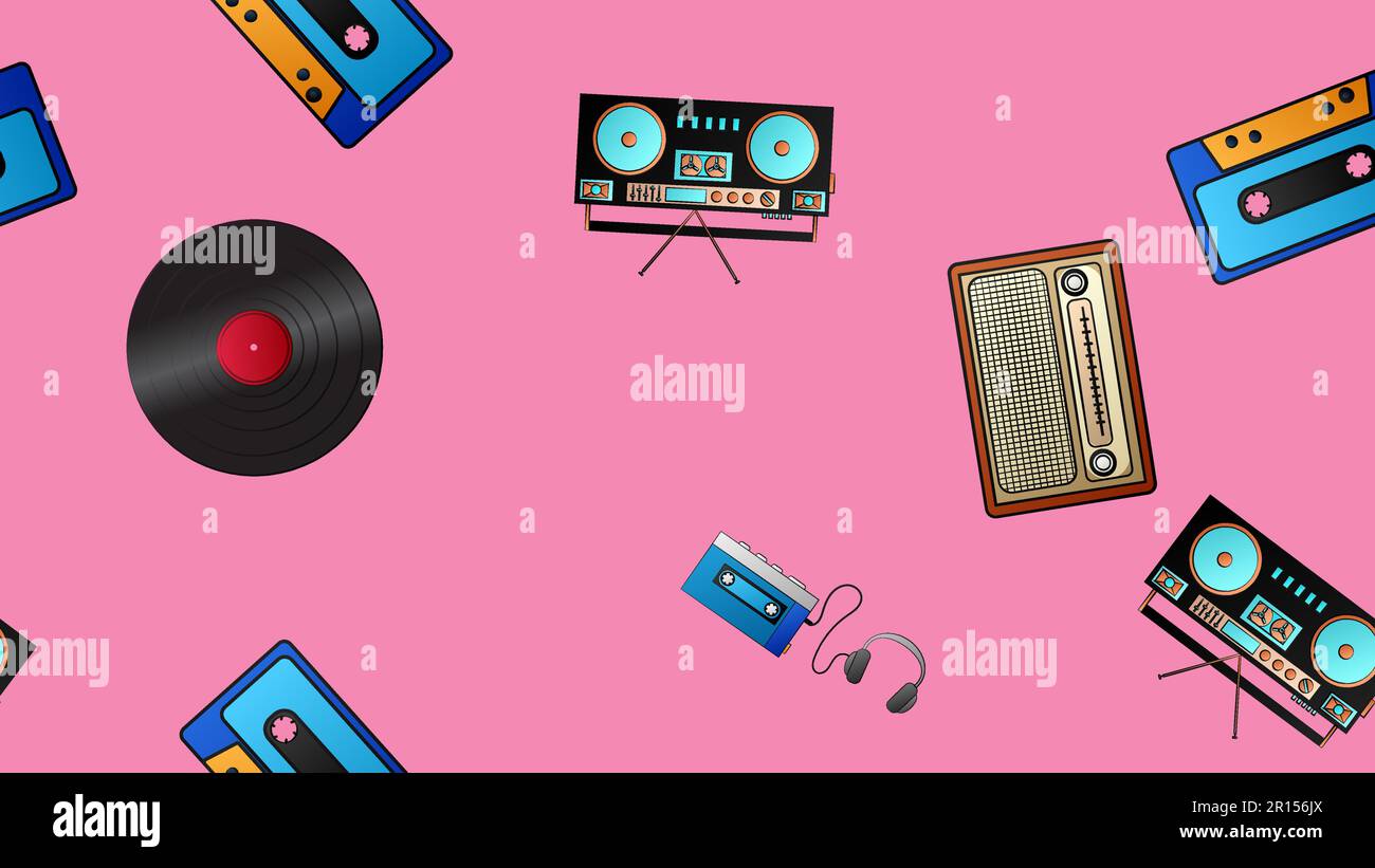 Seamless pattern of retro old hipster music audio cassette players and ...