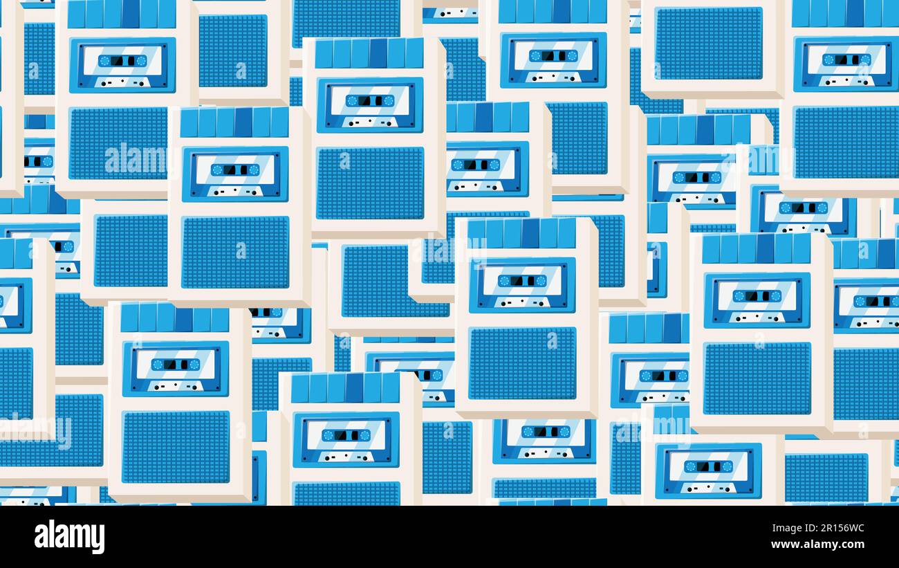 Seamless pattern endless with music audio cassette old retro voice ...