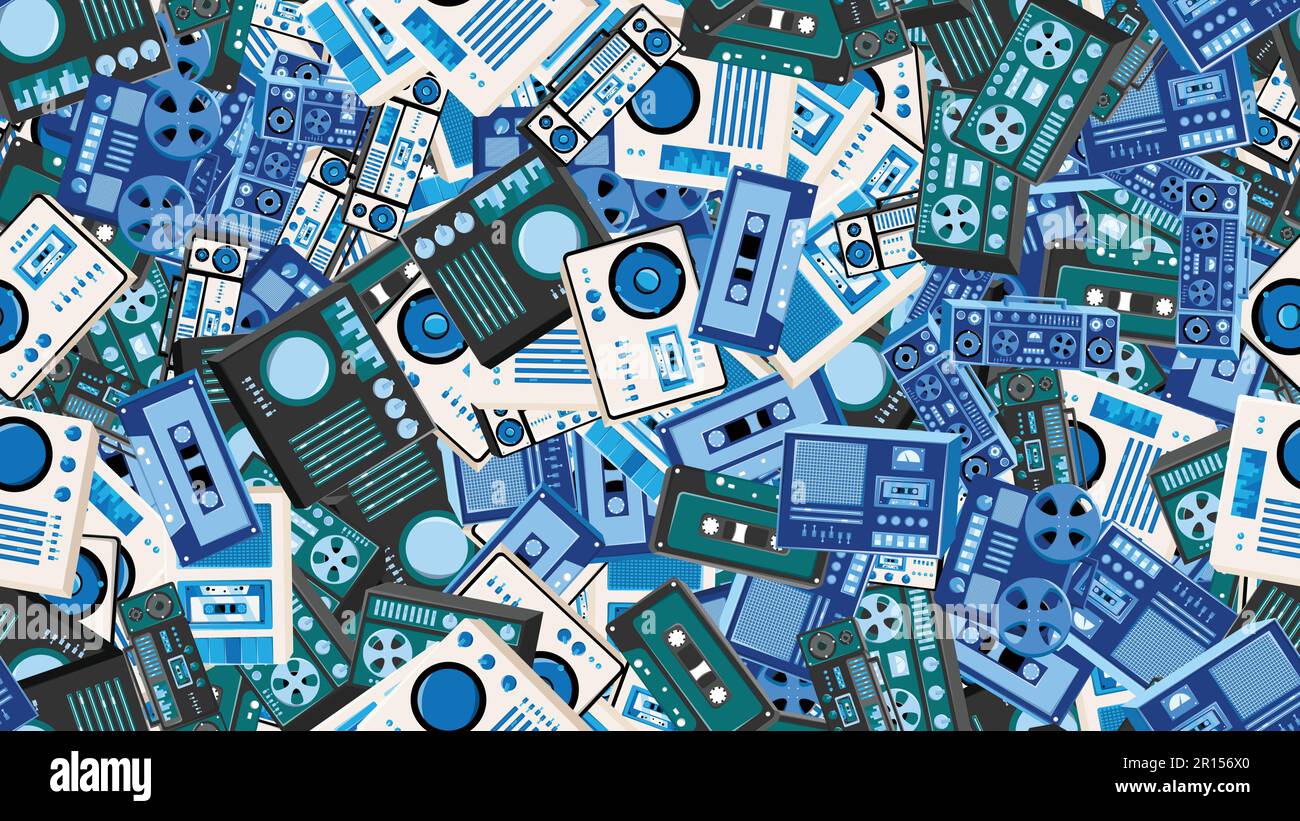 Seamless pattern endless with music audio tech electronics equipment ...