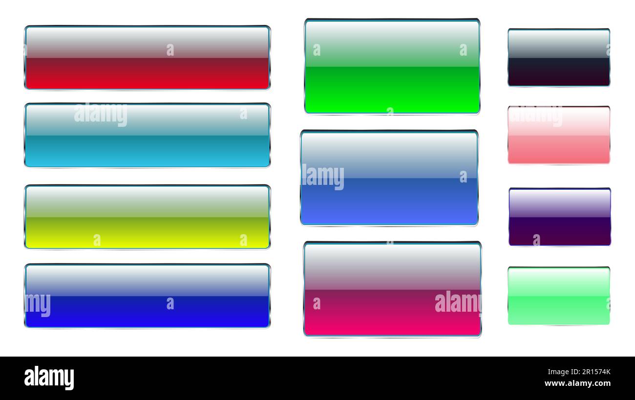 Set of multicolored rectangular and square glass transparent colorful ...