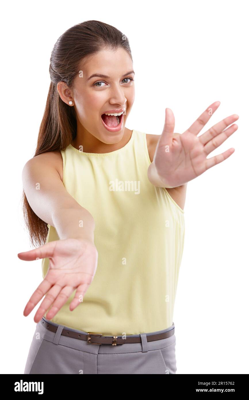 That deserves a round of applause. Studio shot of a beautiful young ...