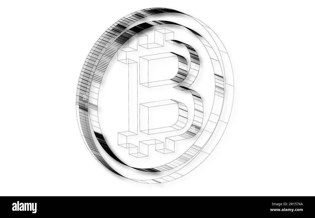 Black-and-white transparent hatched lines of coin bitcoin icon of hired ...