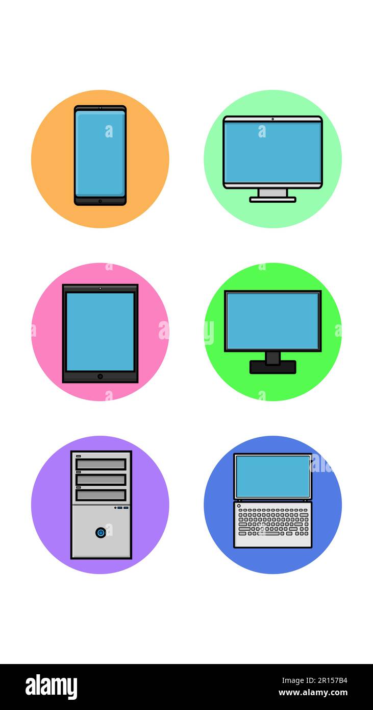 A set of six round icons for contemporary with modern computer ... A set of six round icons for contemporary with modern computer ...