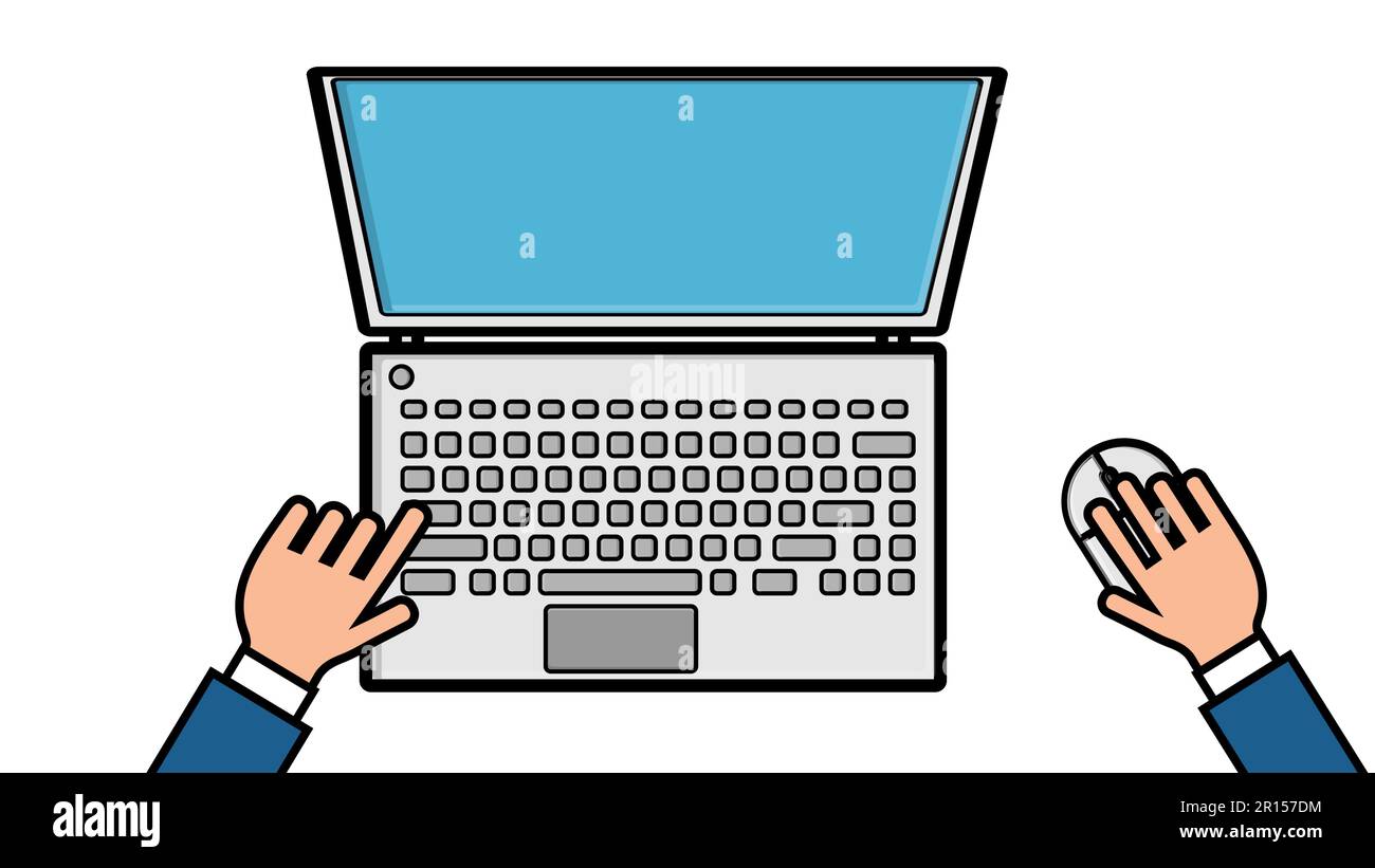 Vector illustration of a man working with his hands on a computer ...