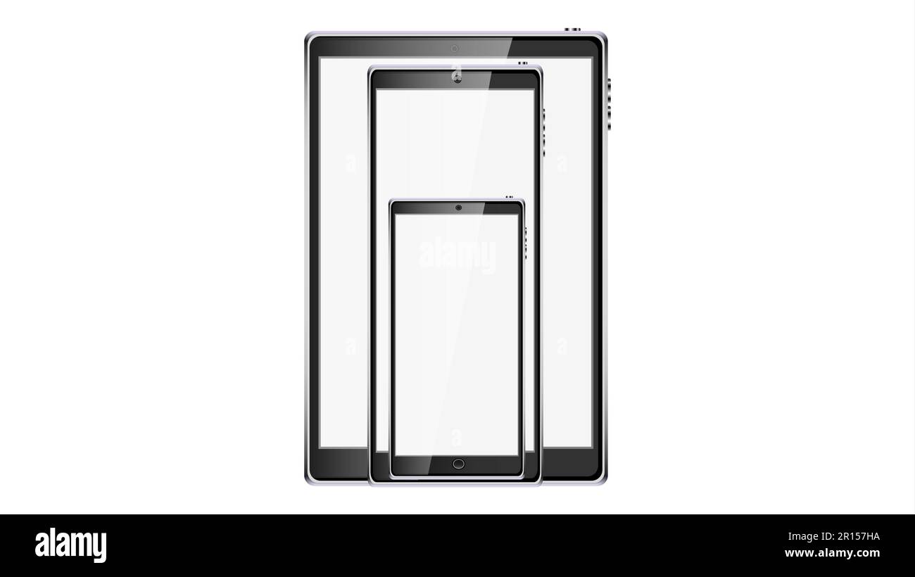 Beautiful modern digital gadgets, realistic black smart touchscreen ...