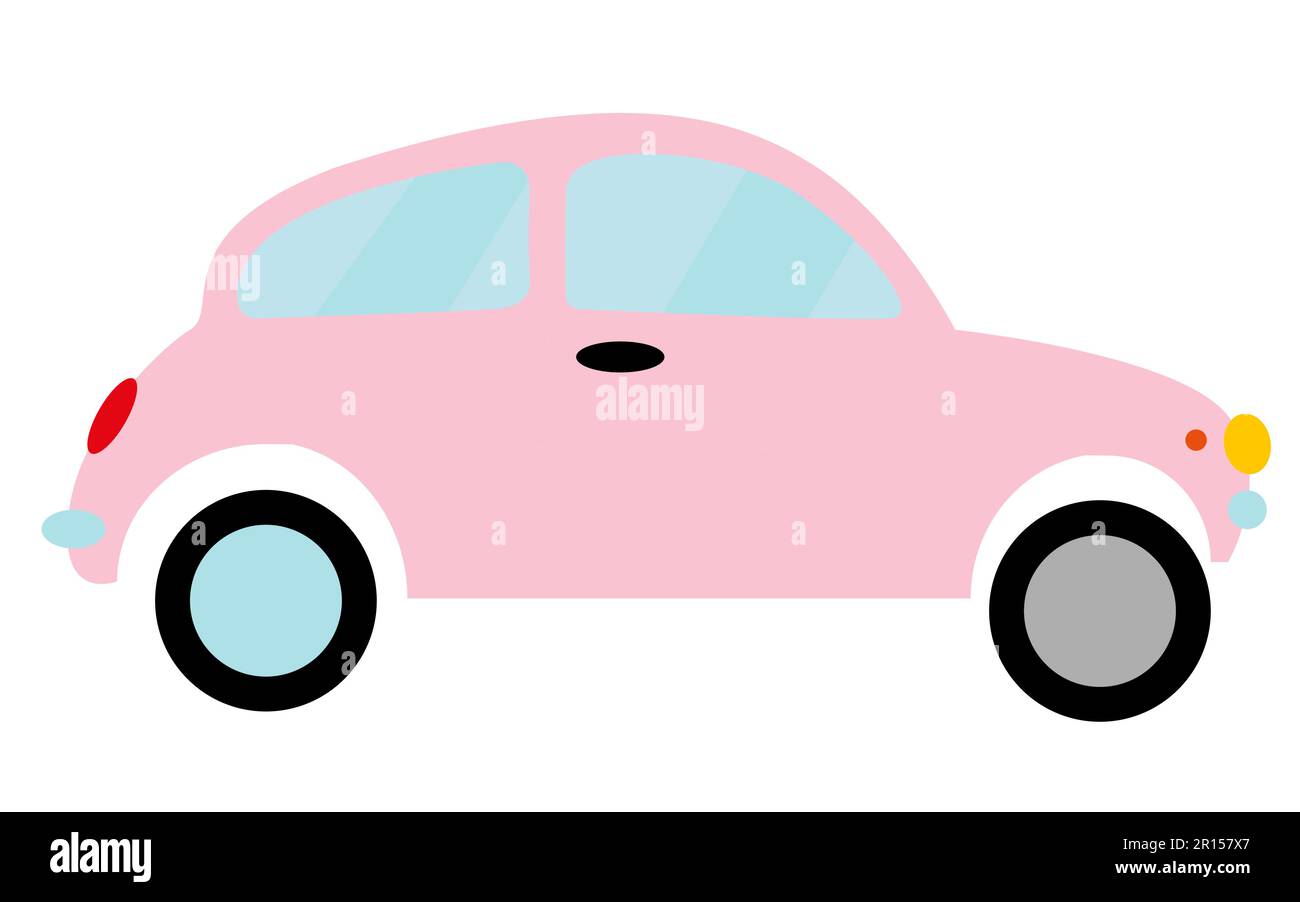 Pink little retro hipster vintage antique two-door car, hatchback with ...