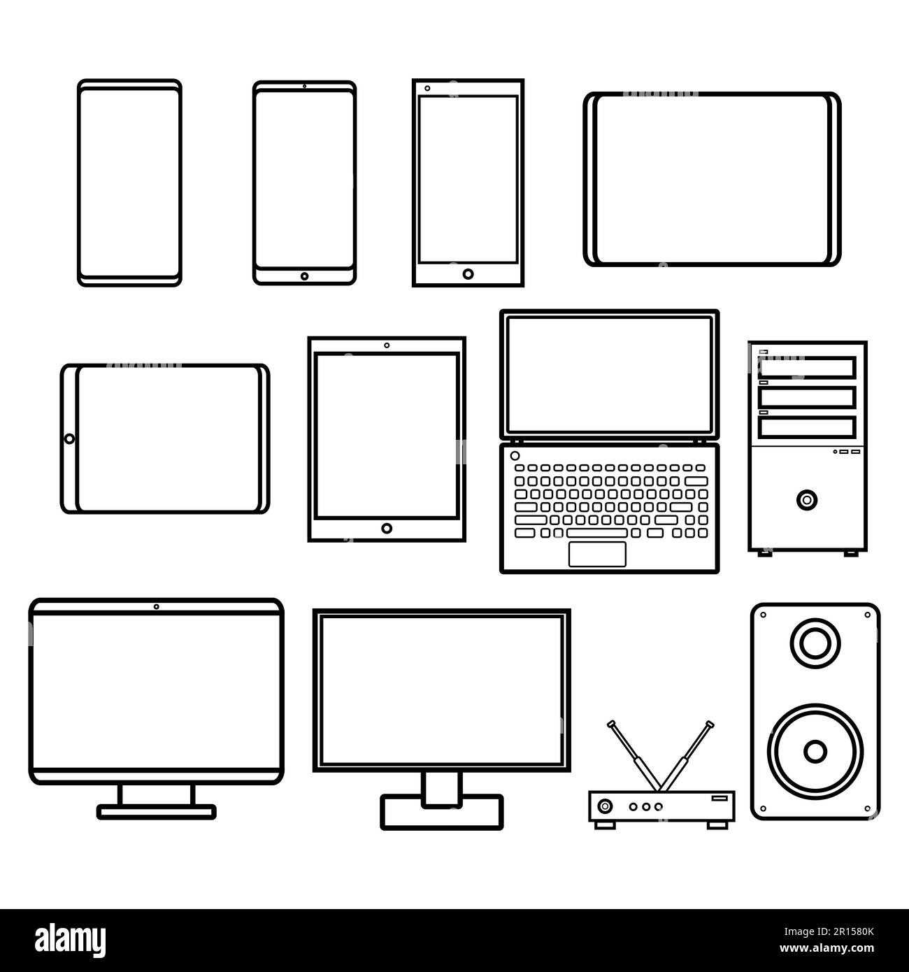 Vector illustration set of black and white flat icon of simple modern ...