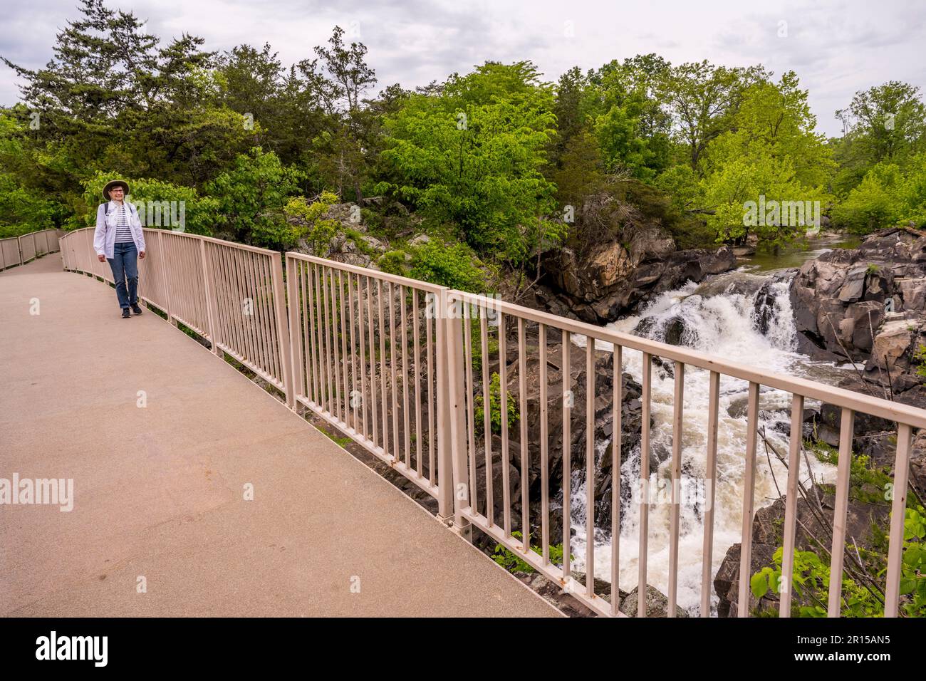 A woman (model released) is walking the Olmstead Island Bridges Trail ...