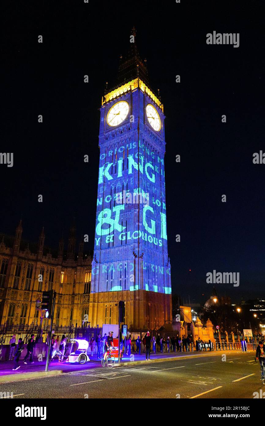 Projections on Big Ben in London to celebrate the Coronation of King ...