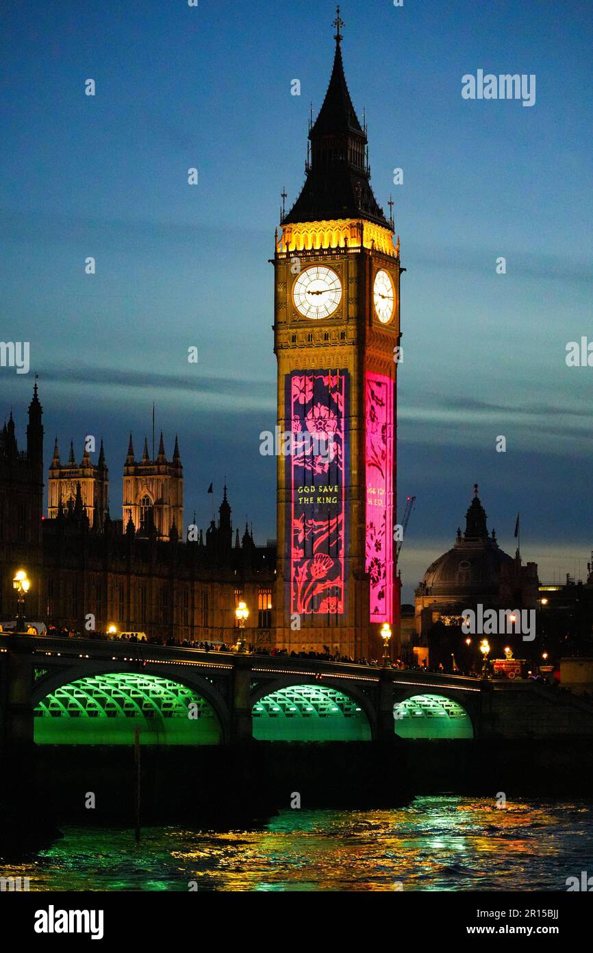 Projections on Big Ben in London to celebrate the Coronation of King ...