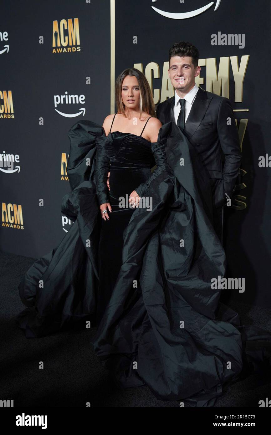 Gabby Barrett, left, and Cade Foehner arrive at the 58th annual Academy ...