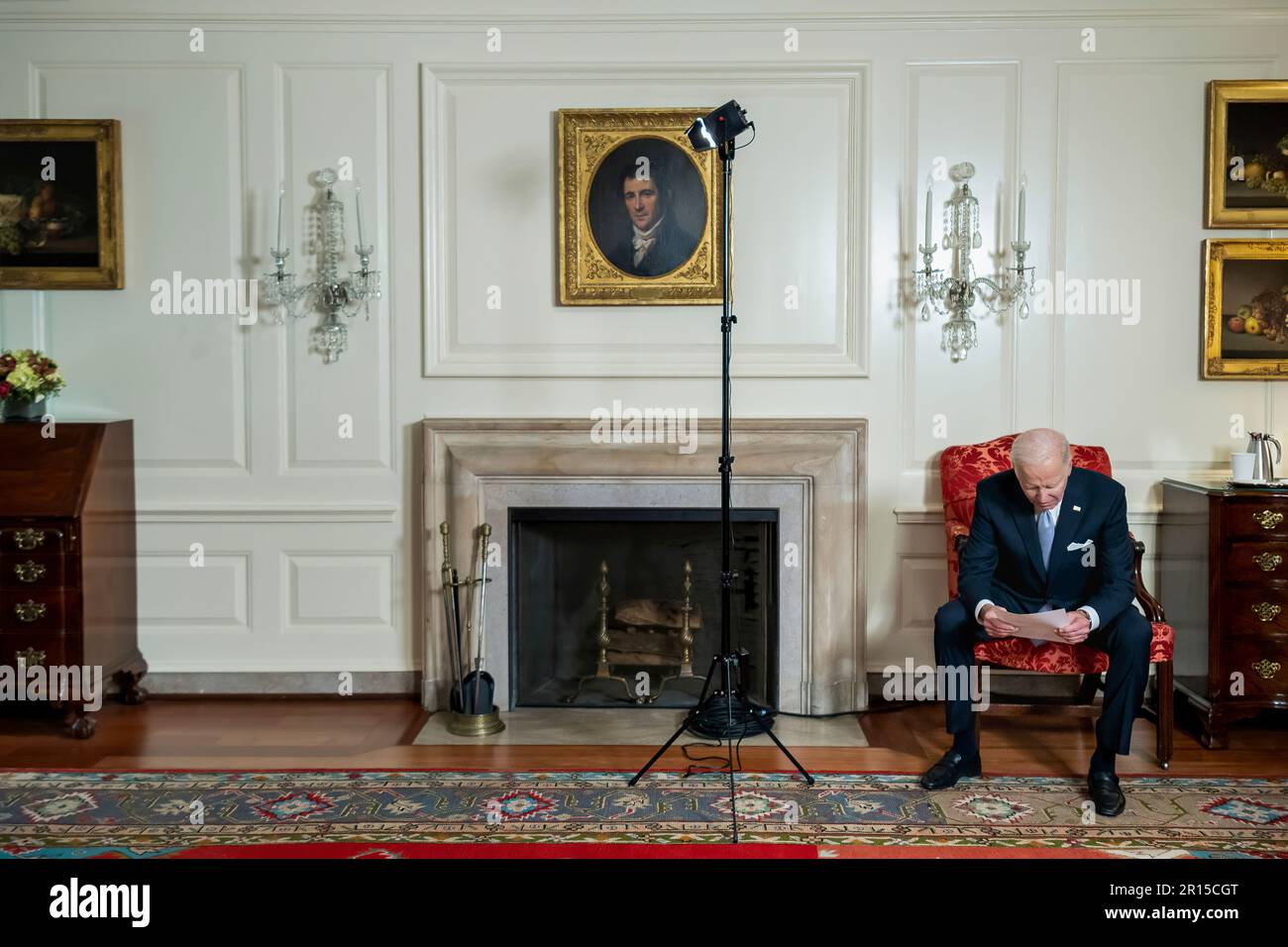 President Joe Biden prepares to record a video message for the ...