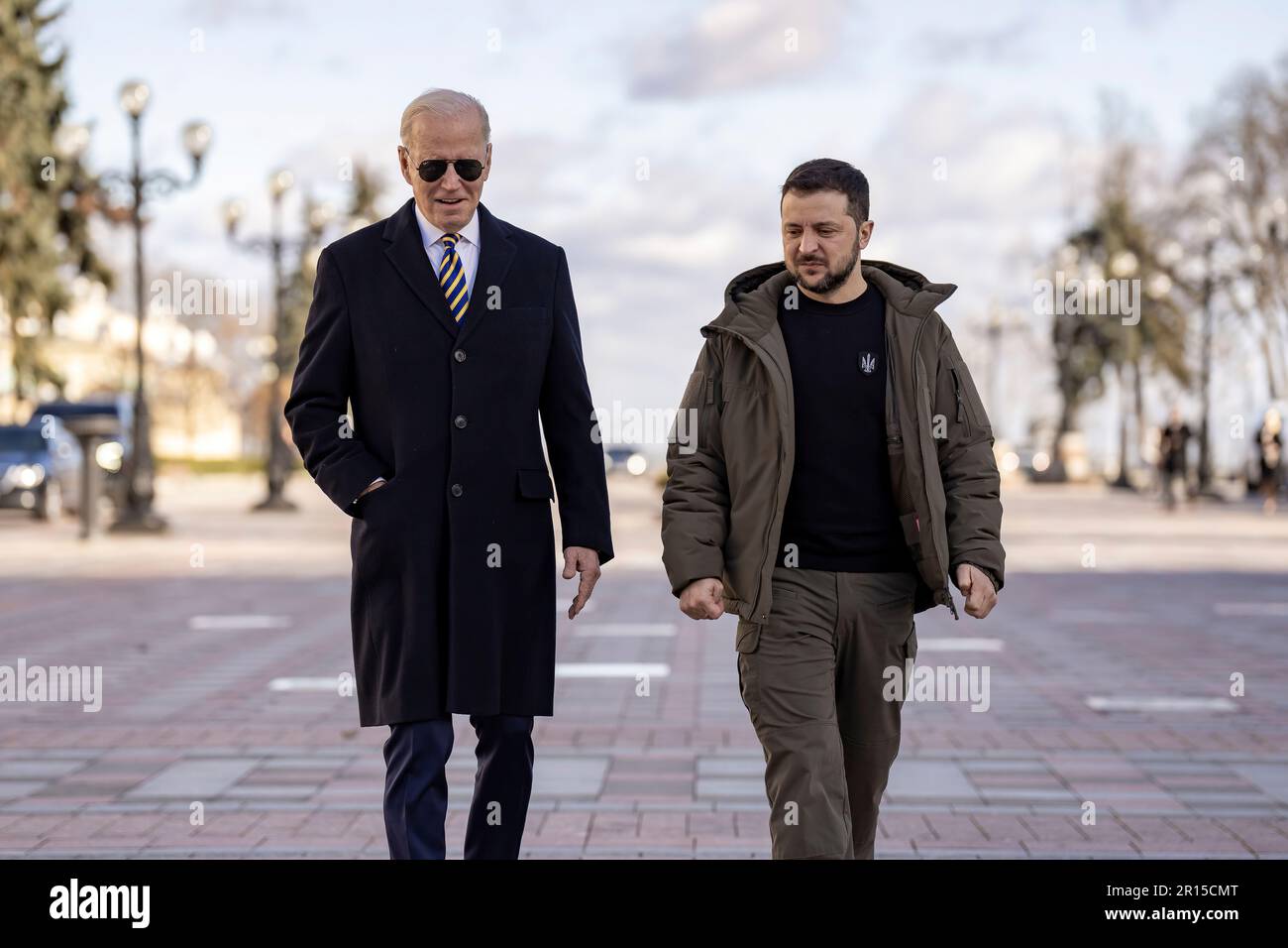 President Joe Biden and Ukrainian President Volodymyr Zelenskyy talk at the Walk of the Brave ...