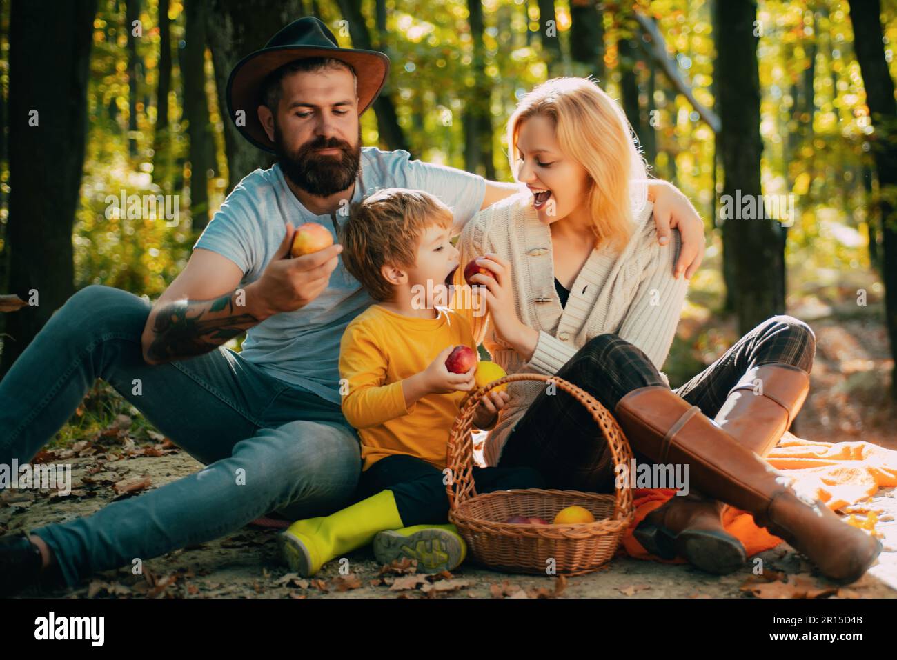 Camping with kids. Father mather and son camping. Parent teach baby ...