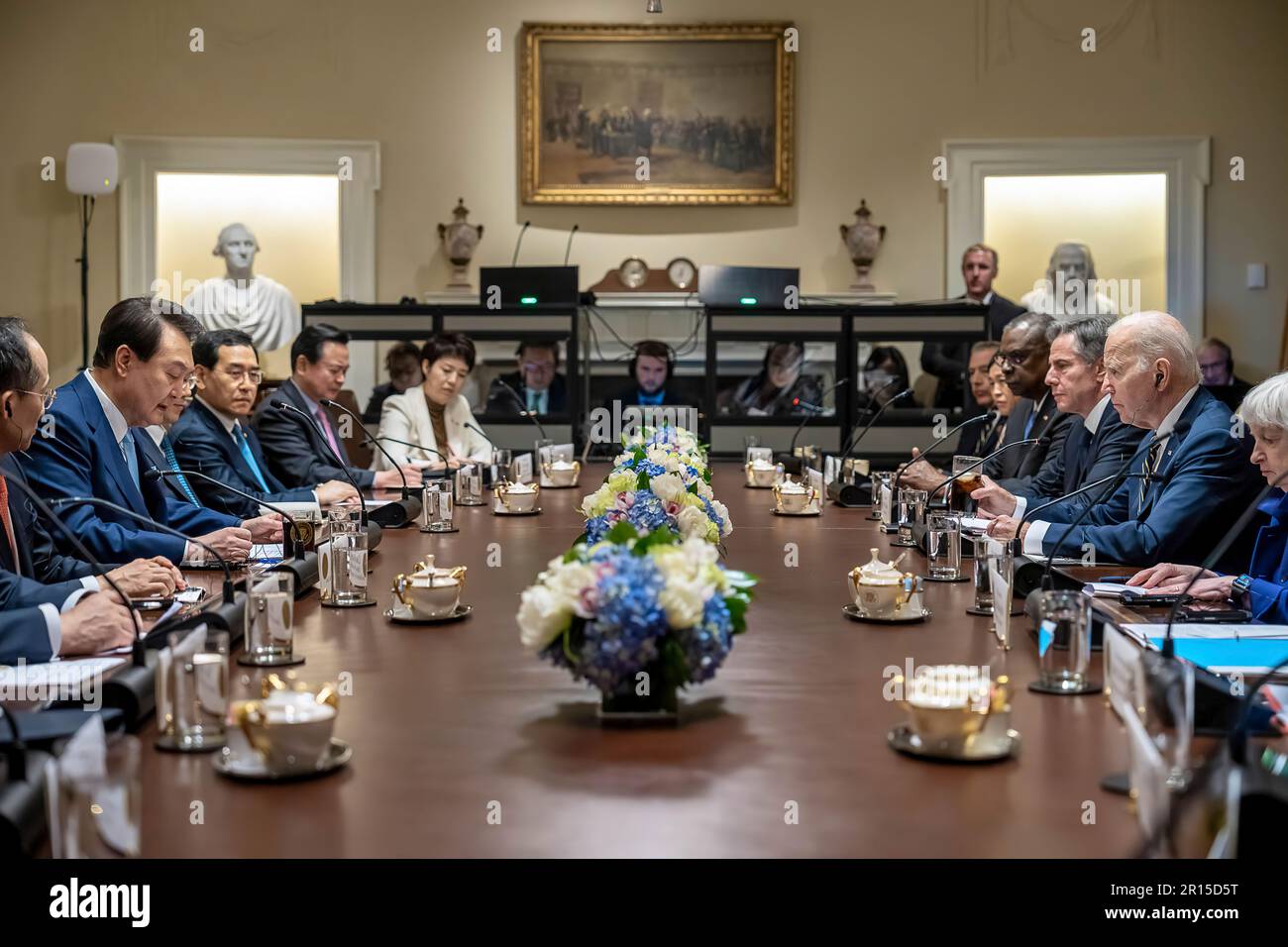 President Joe Biden participates in an expanded bilateral meeting with ...