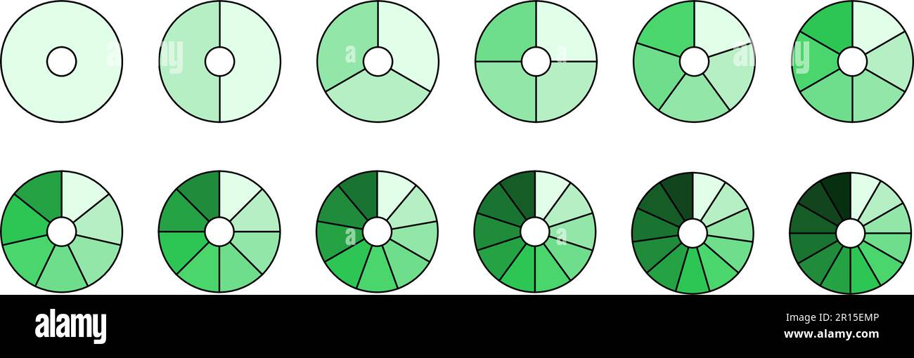 Donut chart segments collection. Wheel diagrams set in green shades ...