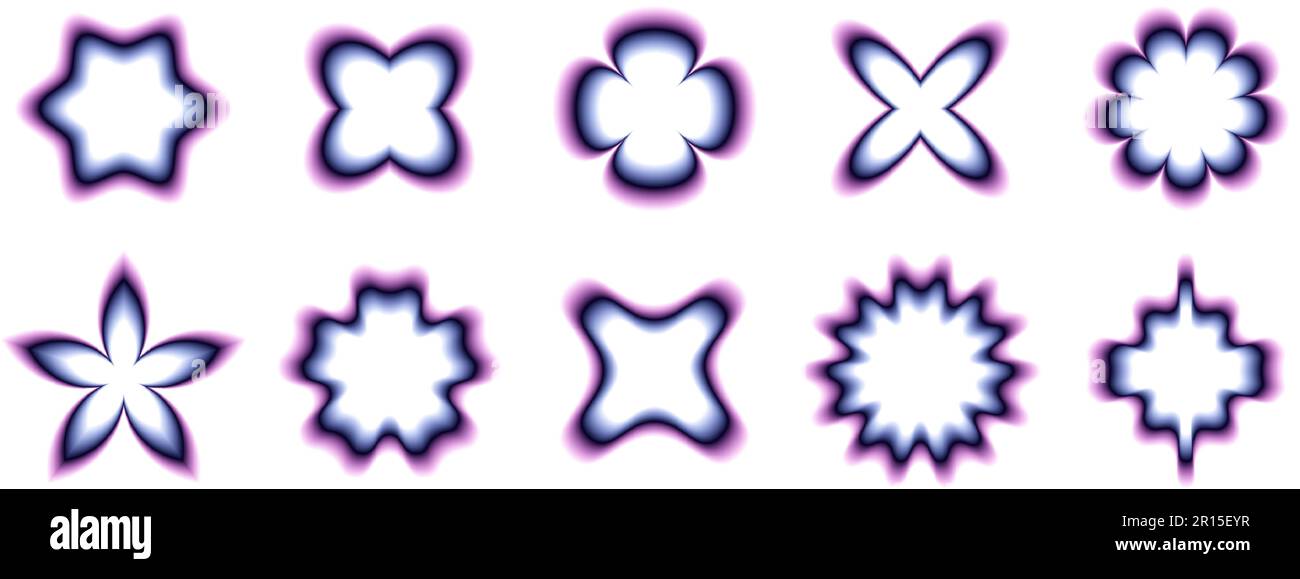 Y2k smooth gradient flowers set. Blurry flowers and stars collection ...