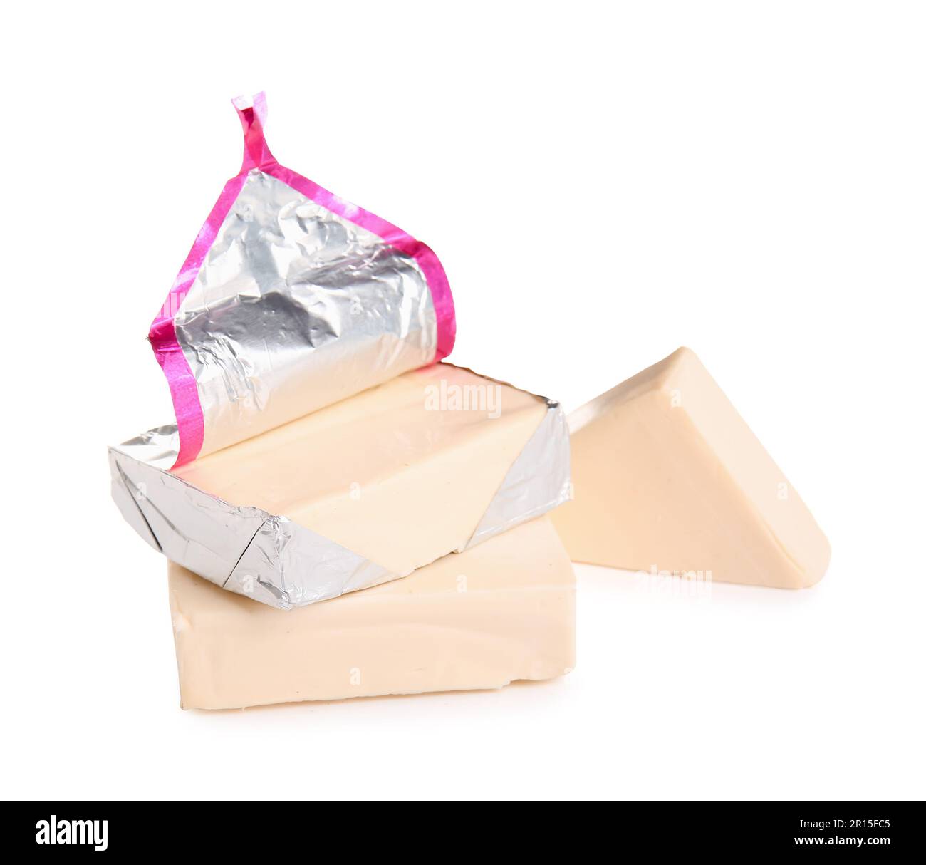 Processed cheese in foil isolated on white background Stock Photo - Alamy