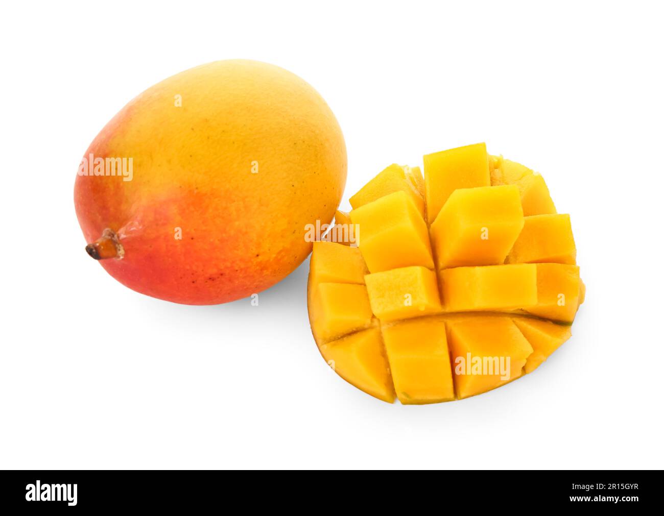 Fresh ripe mangoes on white background Stock Photo - Alamy