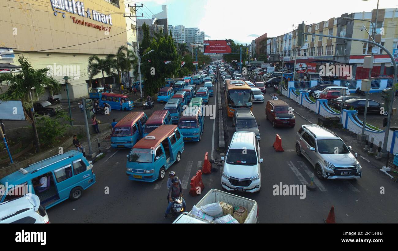Aerial photo of a crossroads in the city, you can see the flow of ...