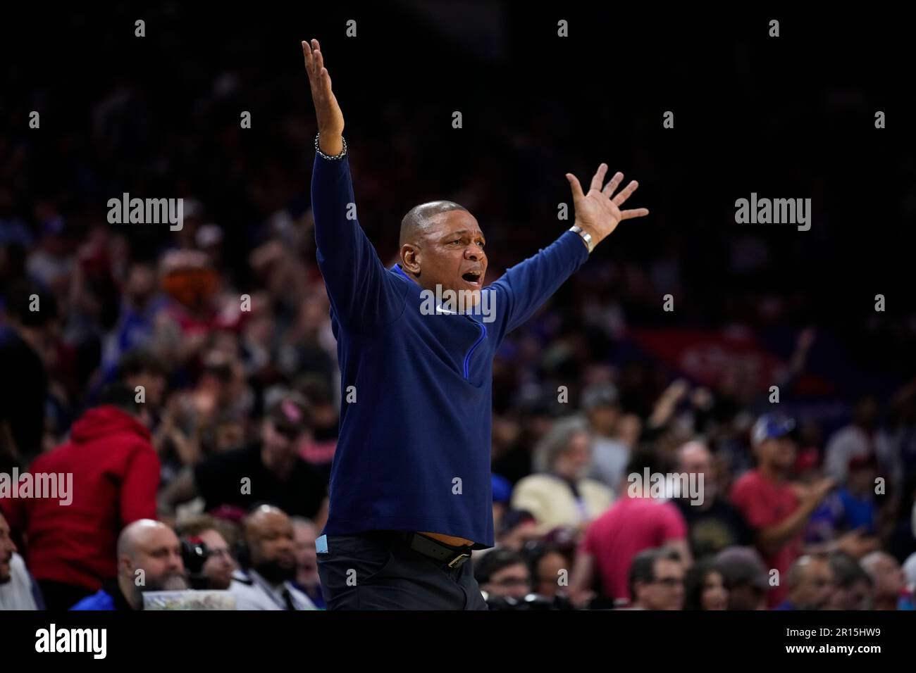 Philadelphia 76ers coach Doc Rivers reacts during the first half of ...