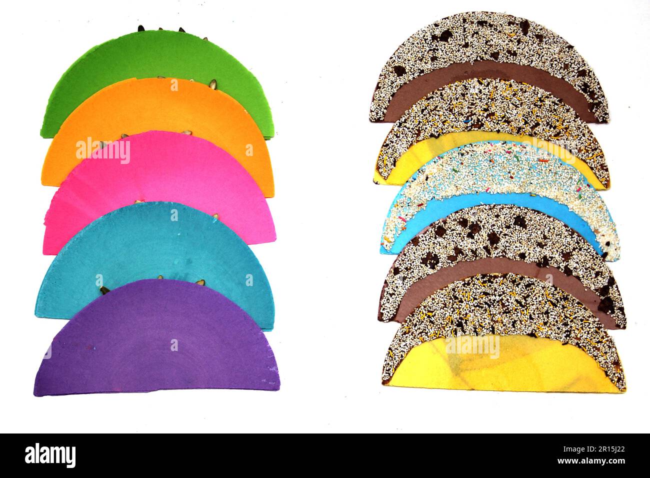 Typical mexican candy colored wafers glued with honey decorated with ...