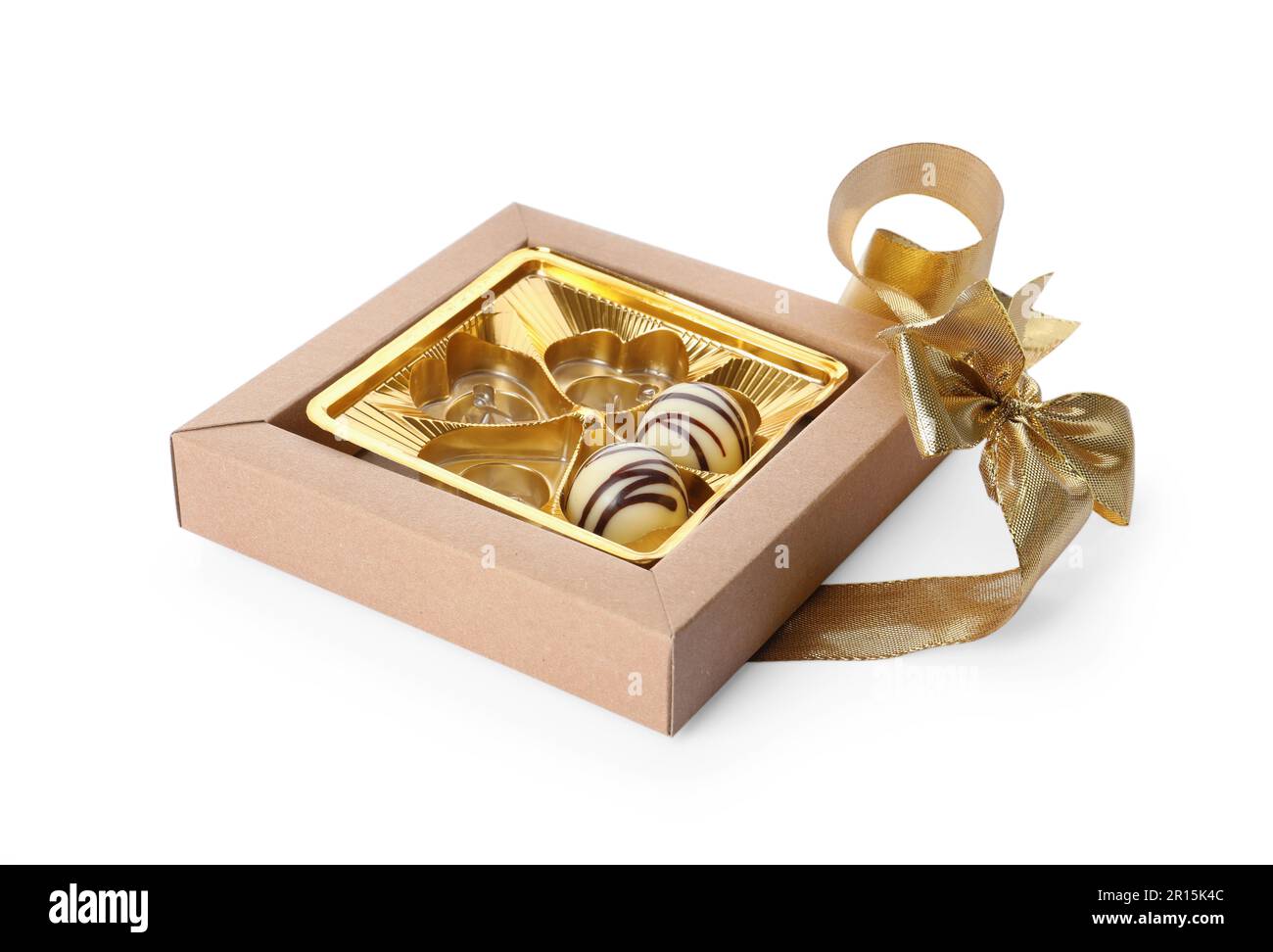 Partially empty box of chocolate candies isolated on white Stock Photo ...