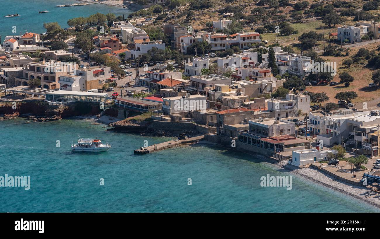 Plaka, Elounda, Crete, Greece. 2023. Overview of the resort of Plaka ...