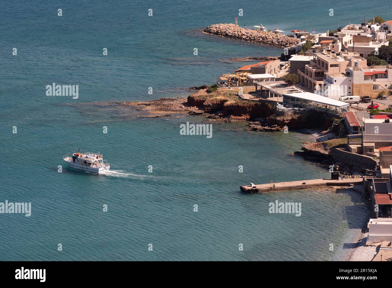 Plaka, Elounda, Crete, Greece. 2023. Overview of the resort of Plaka ...