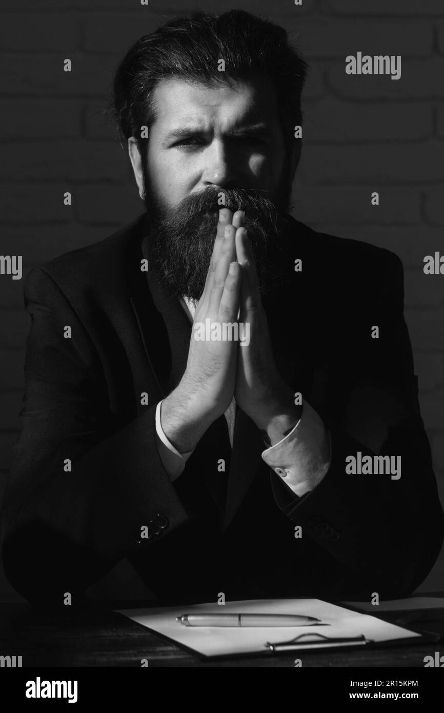 Thinking man. Portrait of a teacher or professor at classroom ...