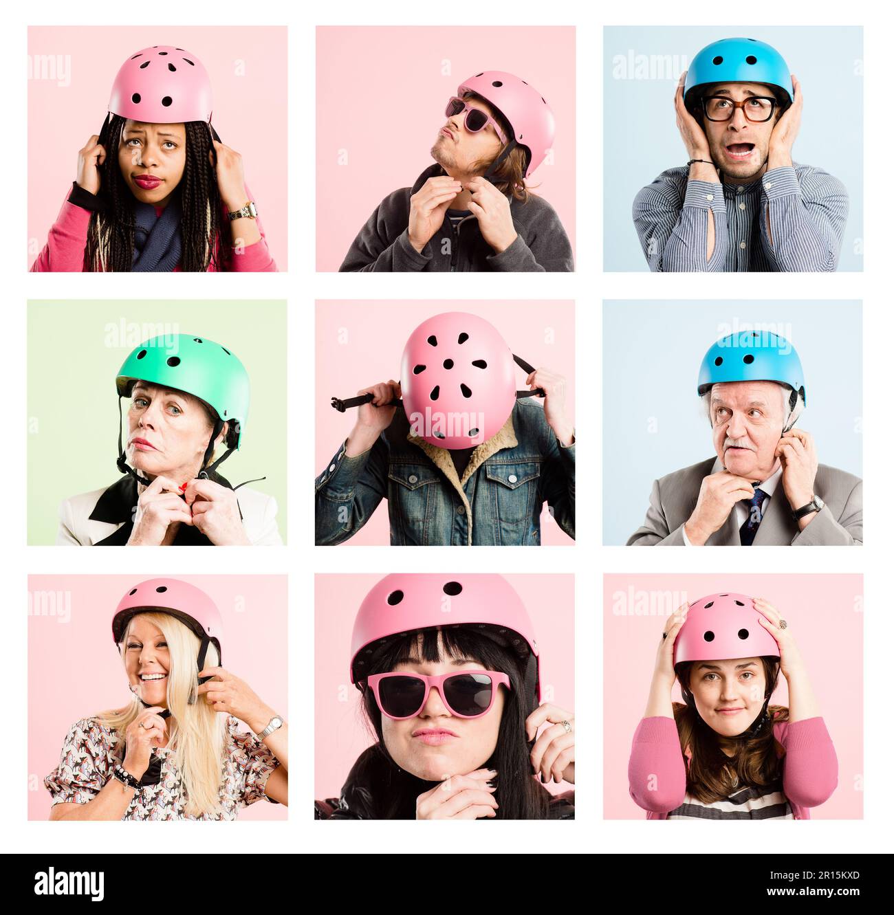 Safety first. Collaged shot of a diverse group of people standing in ...