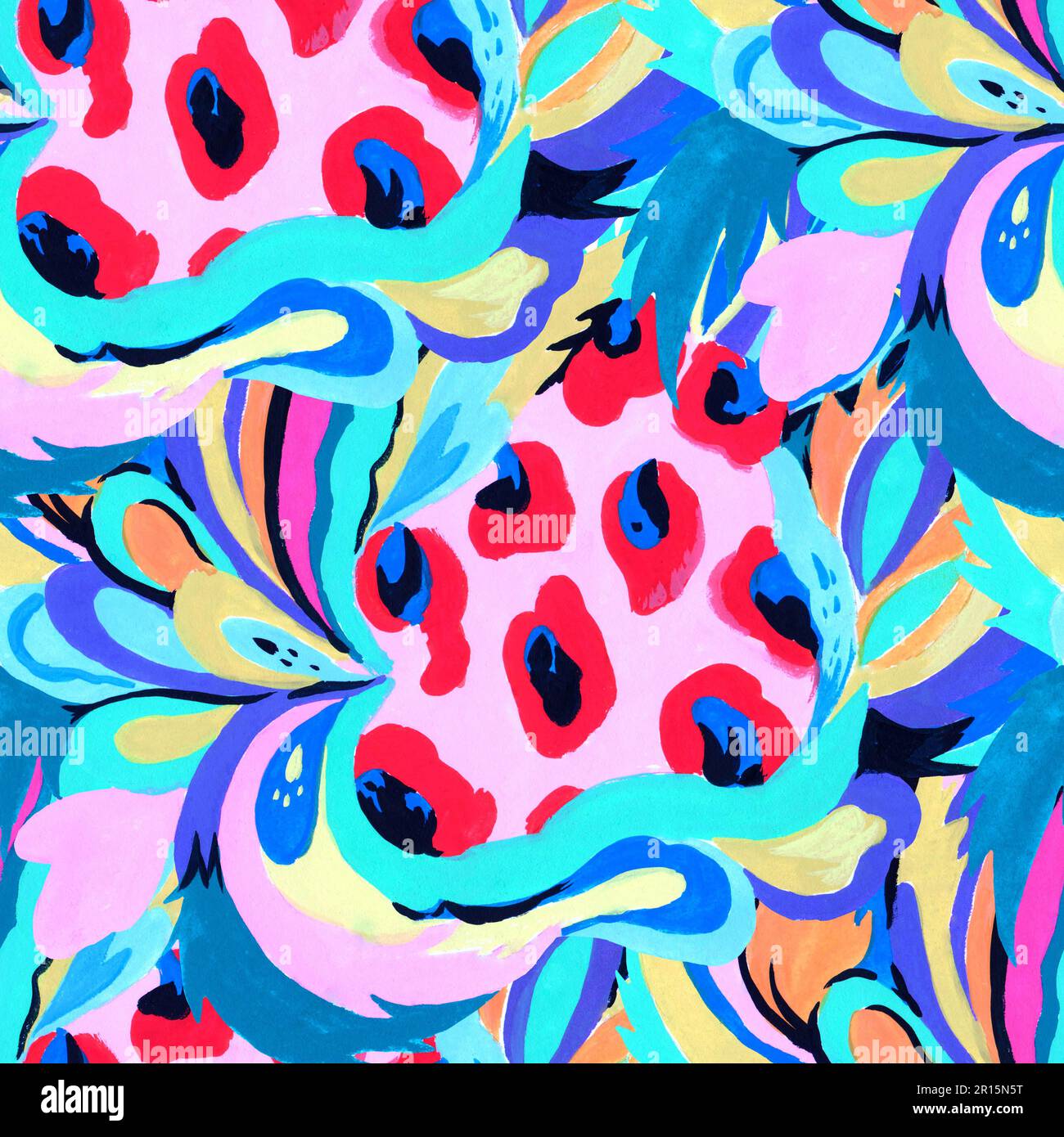 Bright colorful abstract pattern with oraganic shapes and nature ...