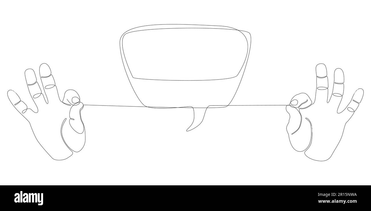 One continuous line of hand with speech bubble. Thin Line Illustration ...