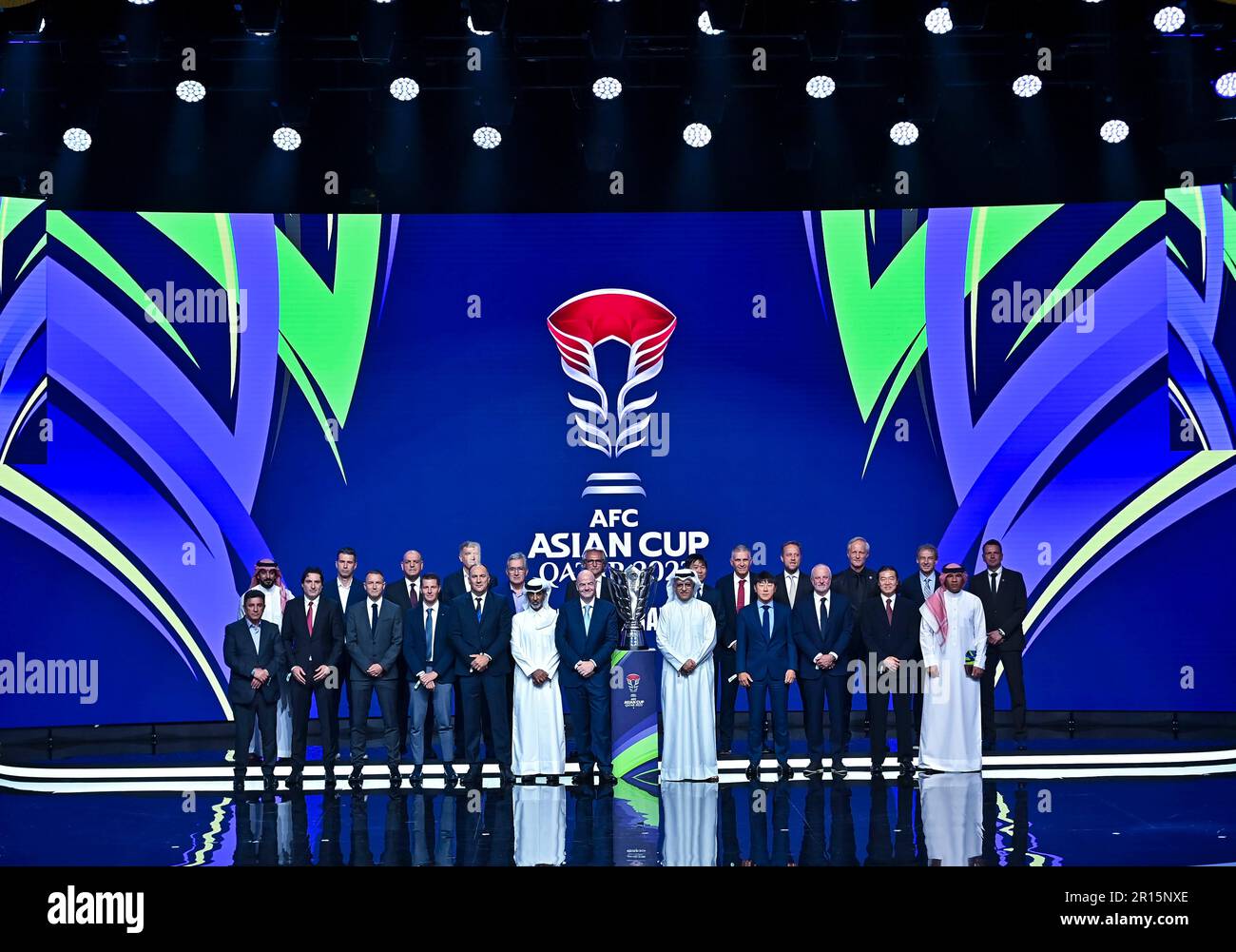 Doha. 11th May, 2023. FIFA President Gianni Infantino (centre L) and ...