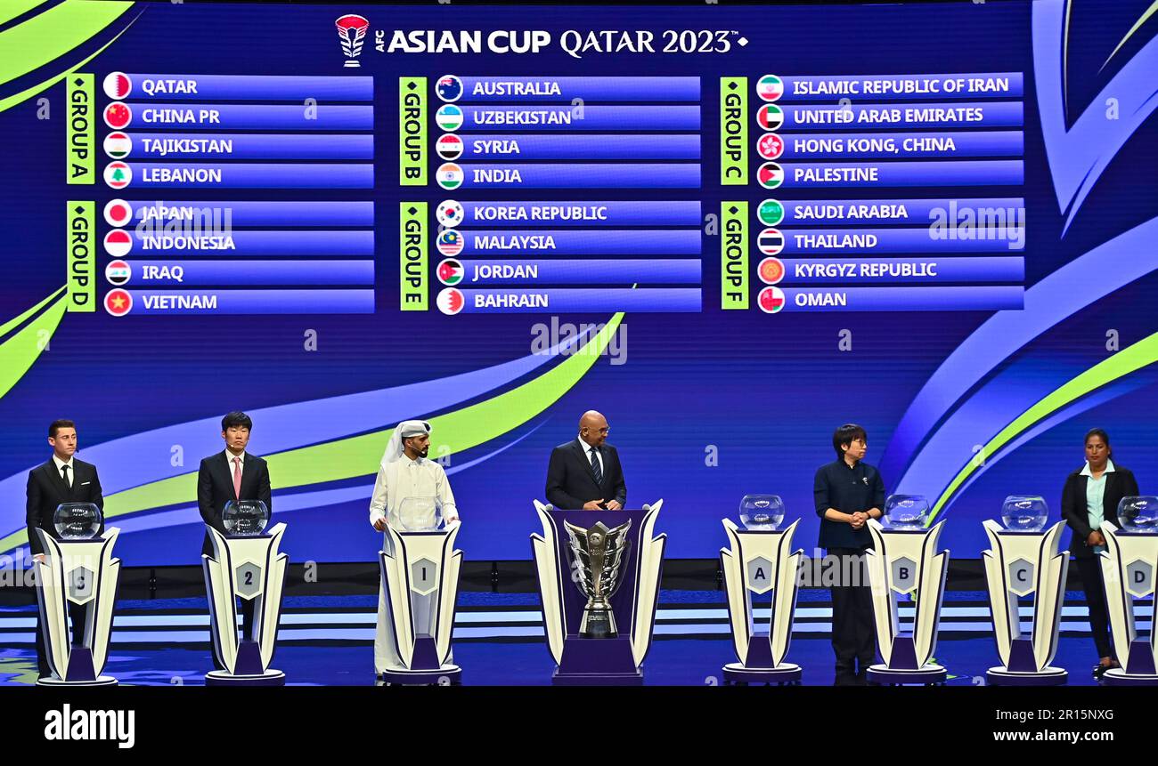 Doha. 11th May, 2023. A screen displays the draw result during the draw ...