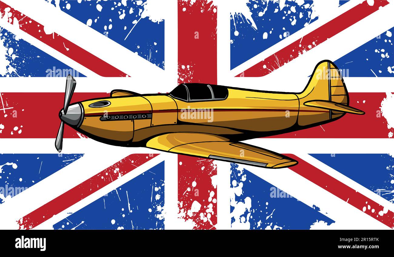 vector illustration of fighter airplane with uk flag in background ...