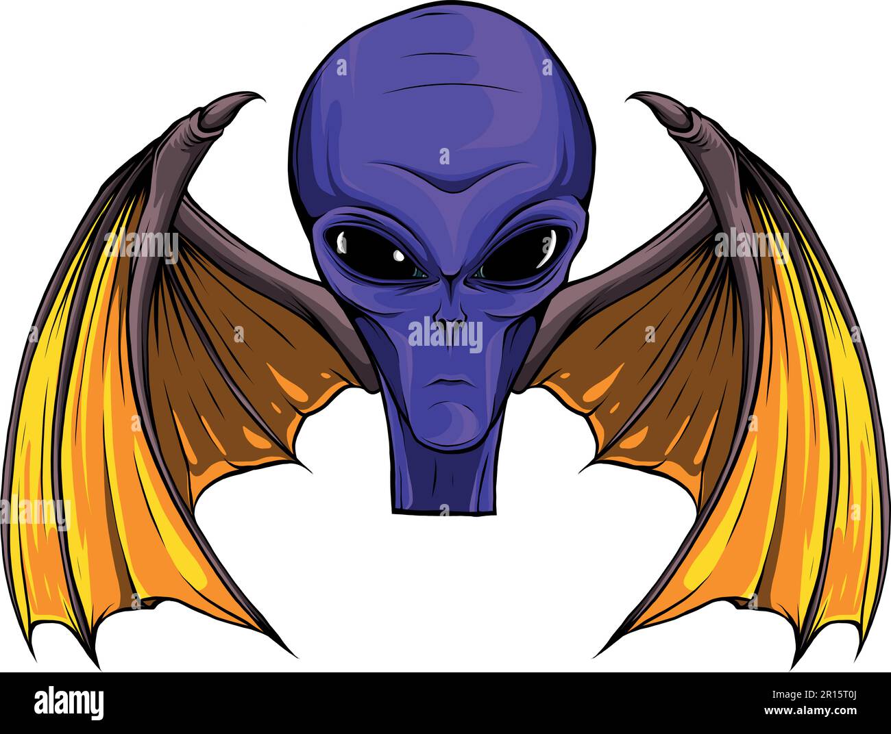 vector illustration of alien head with bat wing on white background ...