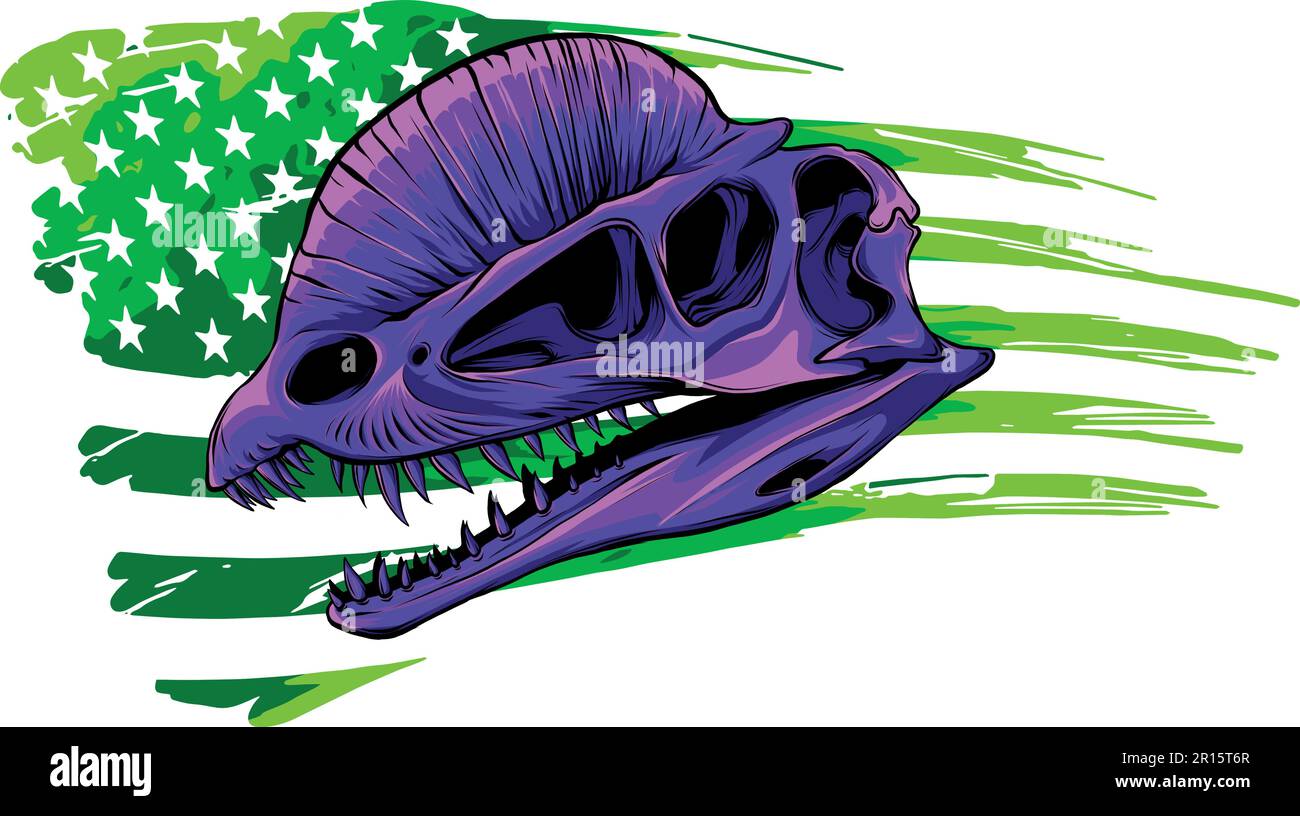 Dilophosaurus dinosaur skull fossil with american flag Stock Vector Image & Art - Alamy